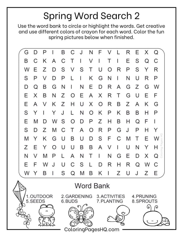 Fun Spring Word Search (Free PDF Printables) - Coloring Pages HQ
