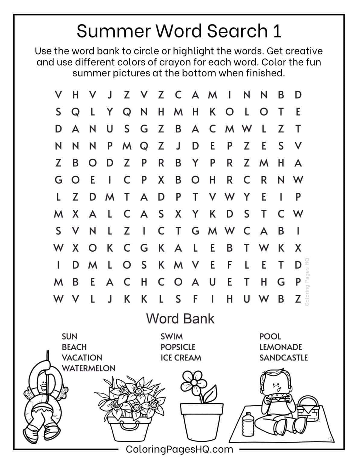 Fun Summer Word Search (Free PDF Printables) - Coloring Pages HQ