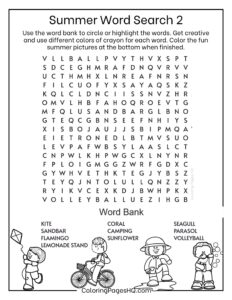 Fun Summer Word Search (Free PDF Printables) - Coloring Pages HQ