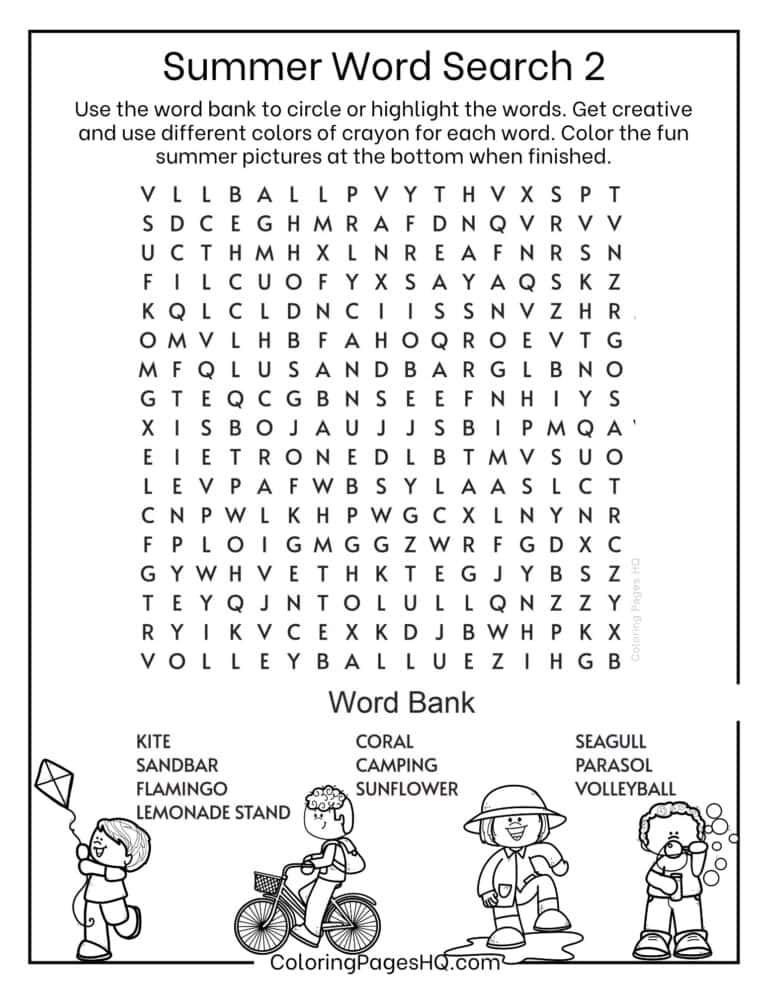 Fun Summer Word Search (Free PDF Printables) - Coloring Pages HQ