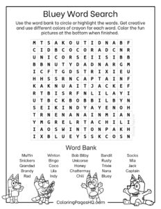 Bluey Word Search (Free PDF Printable) - Coloring Pages HQ