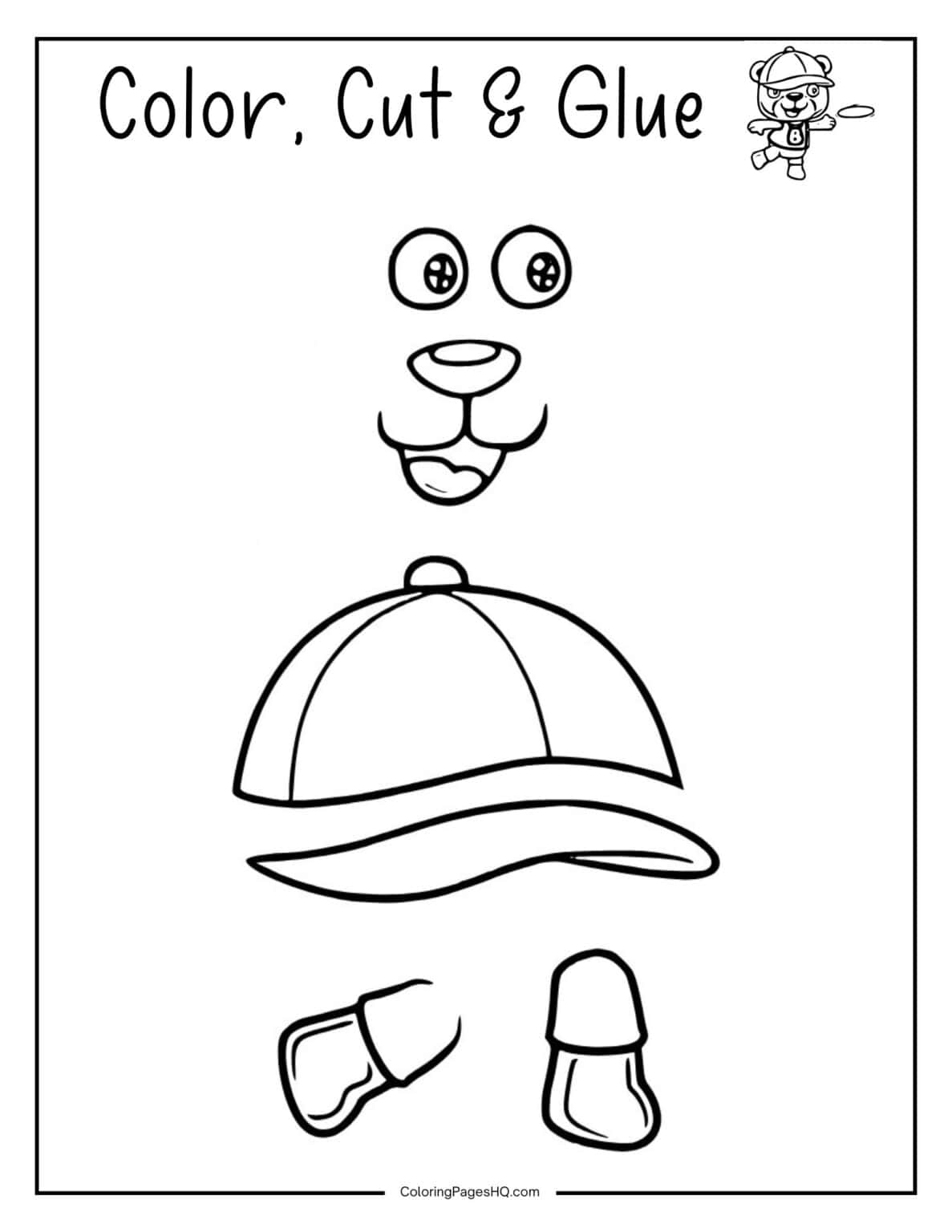 Cute Frisbee Bear Cut and Glue Worksheet (Free PDF Printable ...