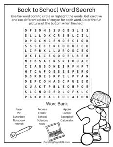Back to School Word Search (Free PDF Printables) - Coloring Pages HQ