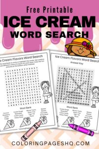 Ice Cream Word Search (Free PDF Printable) - Coloring Pages HQ