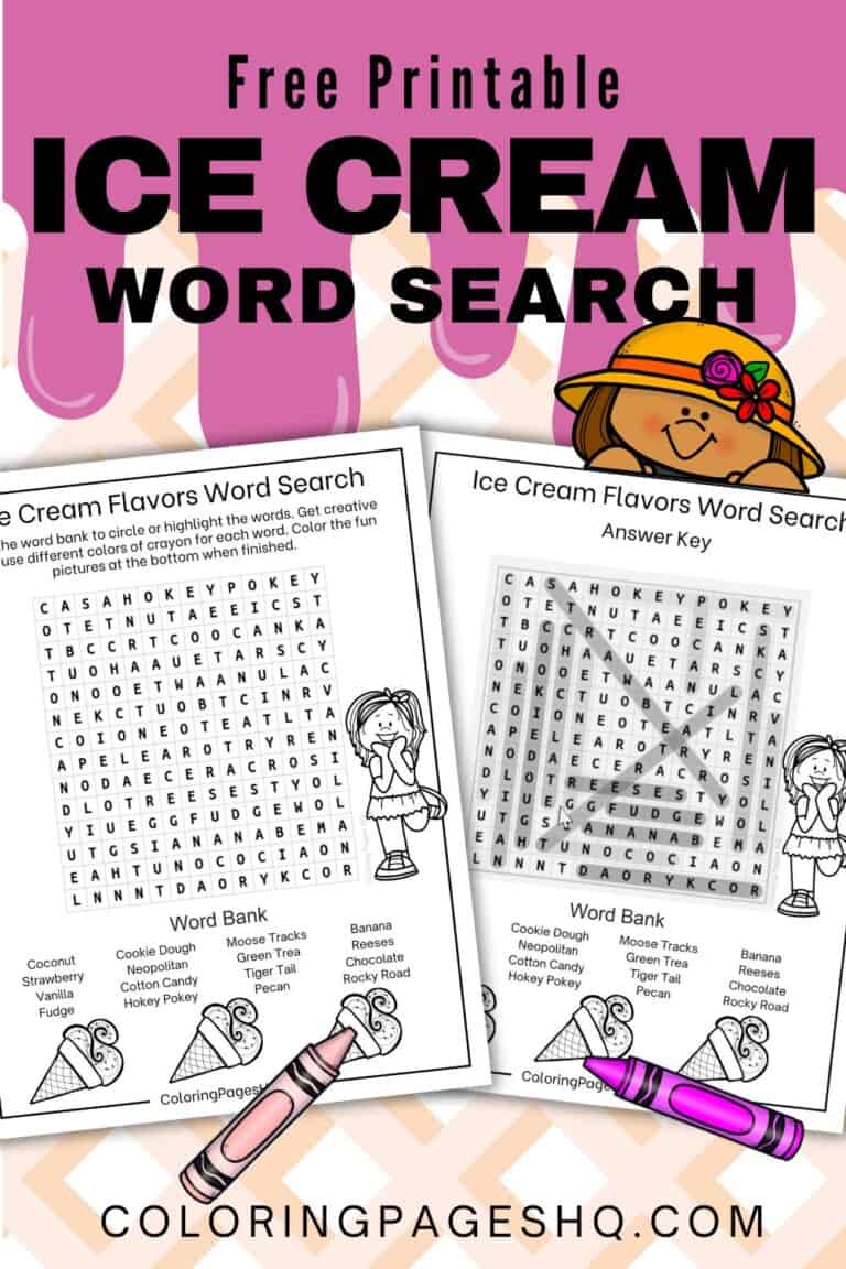 Ice Cream Word Search (Free PDF Printable) - Coloring Pages HQ