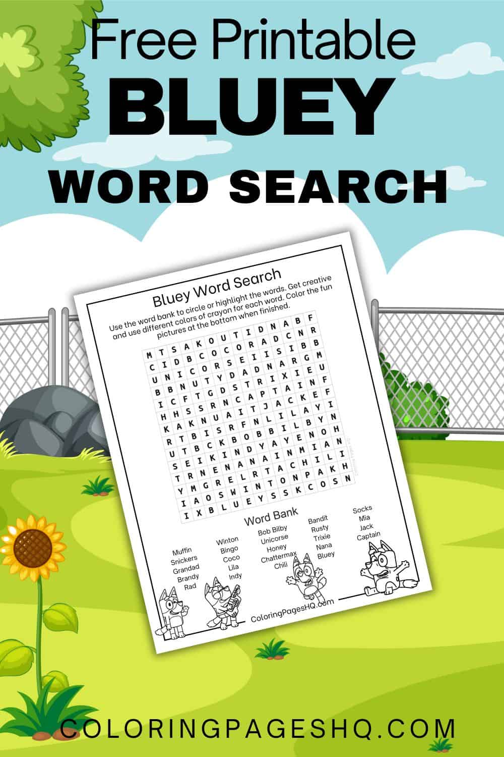 Bluey Word Search (Free PDF Printable) - Coloring Pages HQ