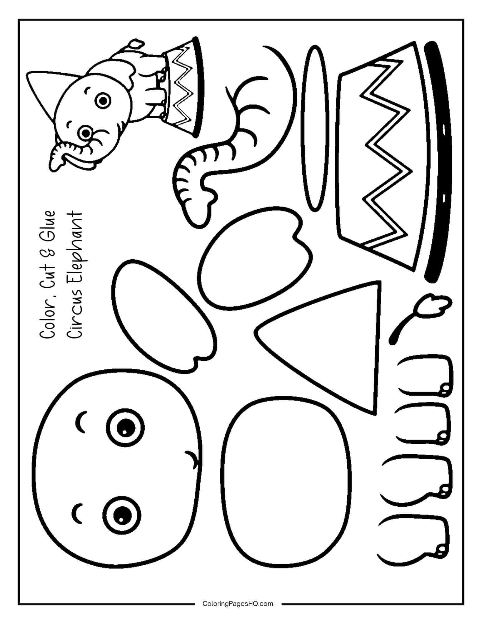 Cute Circus Elephant Cut and Glue Worksheet (Free PDF Printable ...