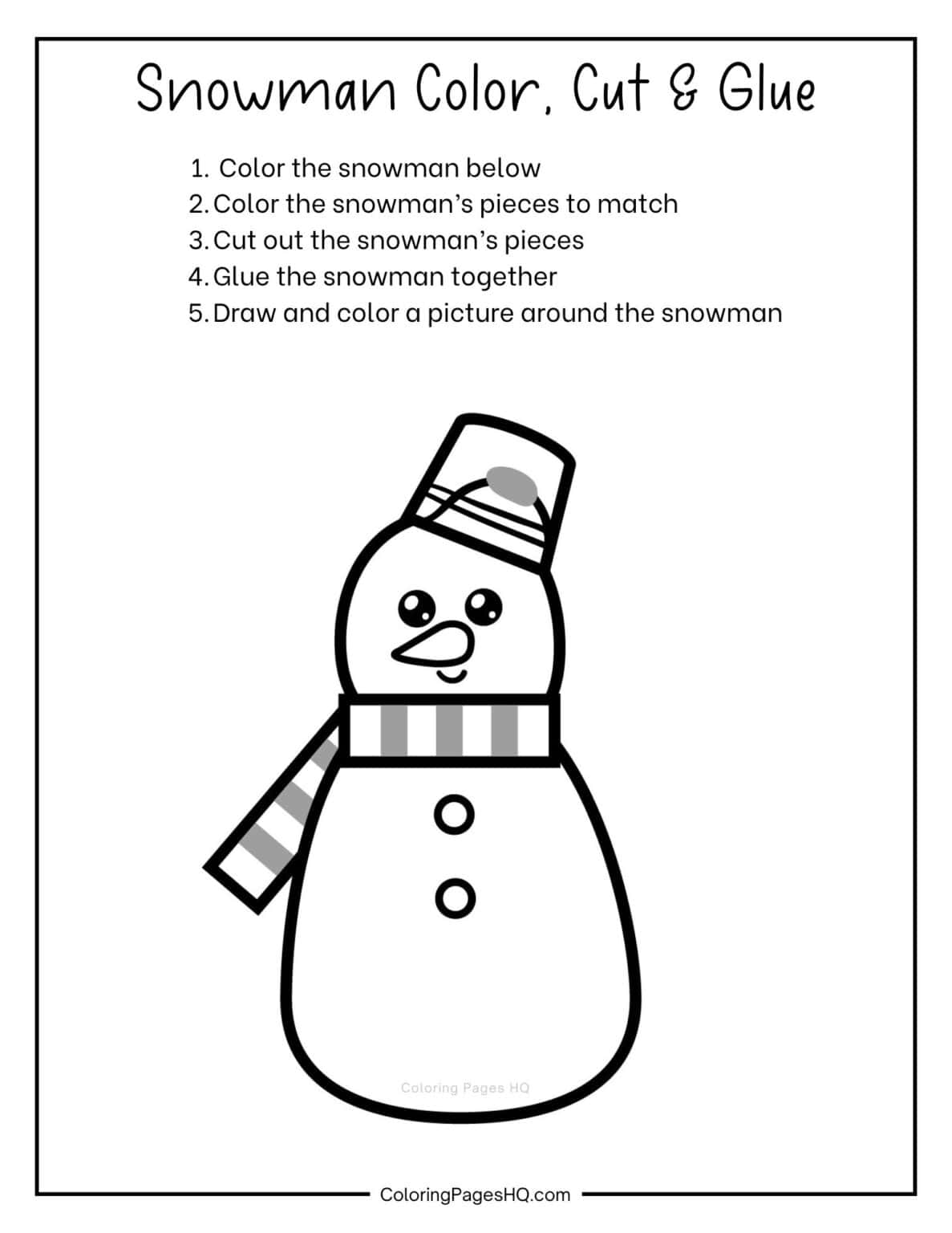 Snowman Cut and Glue Worksheet (Free PDF Printables) - Coloring Pages HQ
