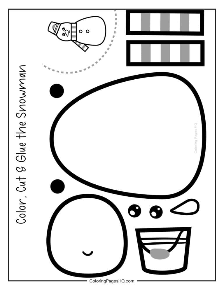 Snowman Cut and Glue Worksheet (Free PDF Printables) - Coloring Pages HQ