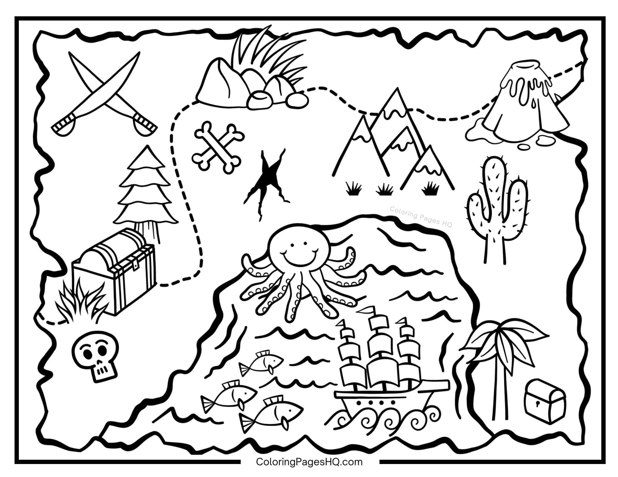 Fun Treasure Map Coloring Maps (Free PDF Printables) - Coloring Pages HQ