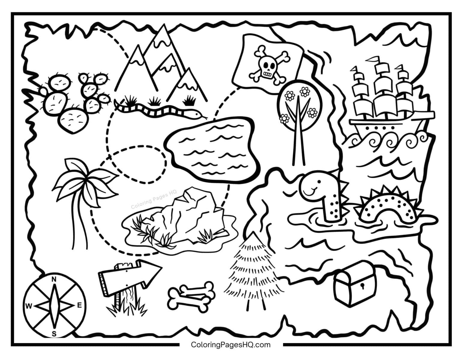 Fun Treasure Map Coloring Maps (Free PDF Printables) - Coloring Pages HQ