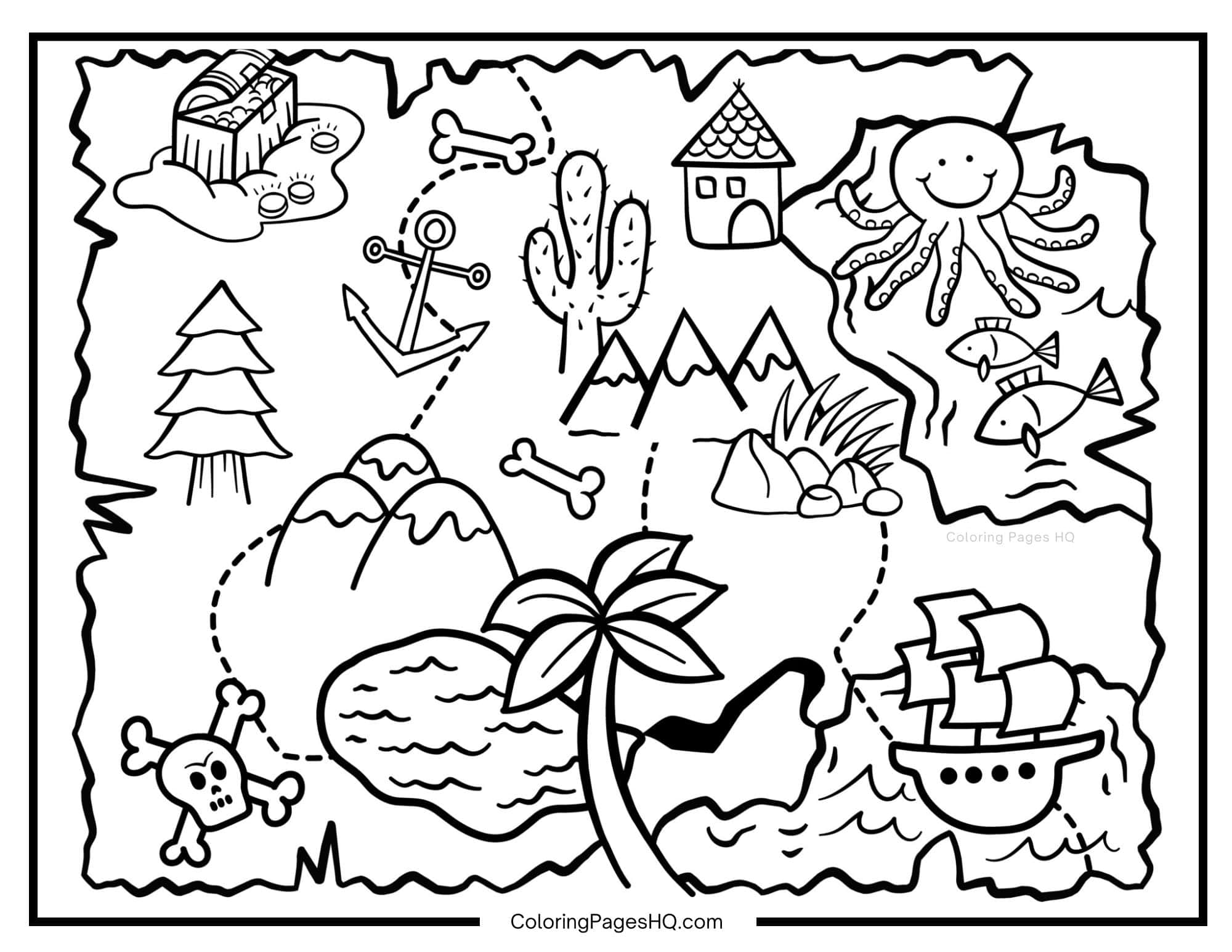 Fun Treasure Map Coloring Maps (Free PDF Printables) - Coloring Pages HQ