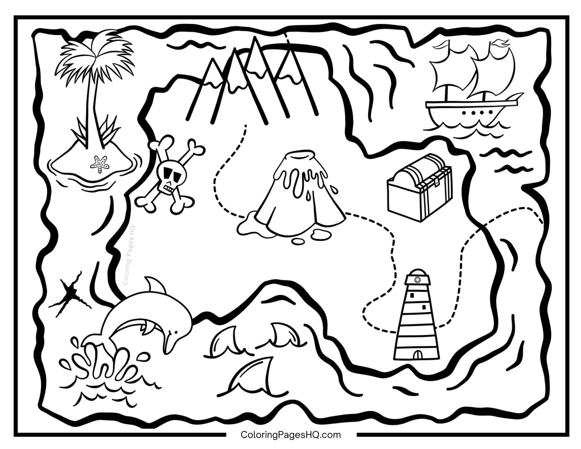 Fun Treasure Map Coloring Maps (Free PDF Printables) - Coloring Pages HQ