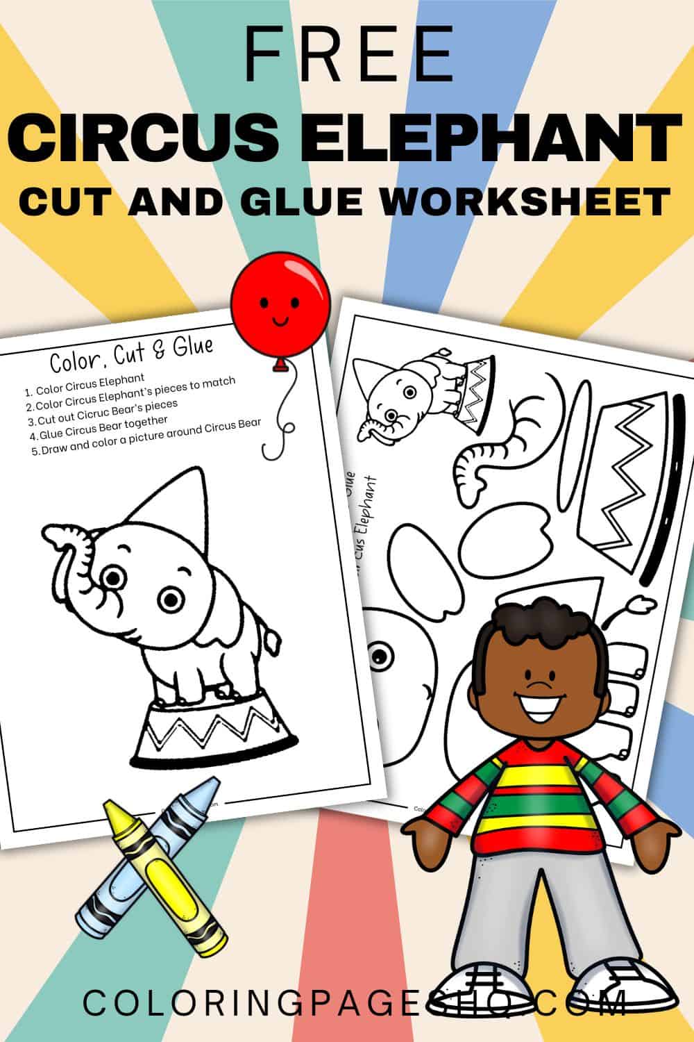 Cute Circus Elephant Cut and Glue Worksheet (Free PDF Printable ...