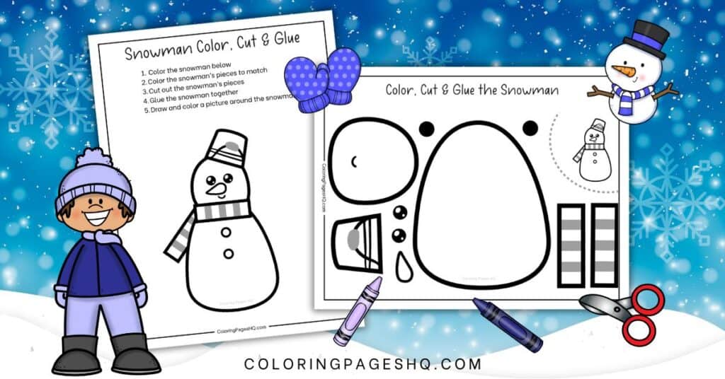 Snowman Cut and Glue Worksheet (Free PDF Printables) - Coloring Pages HQ