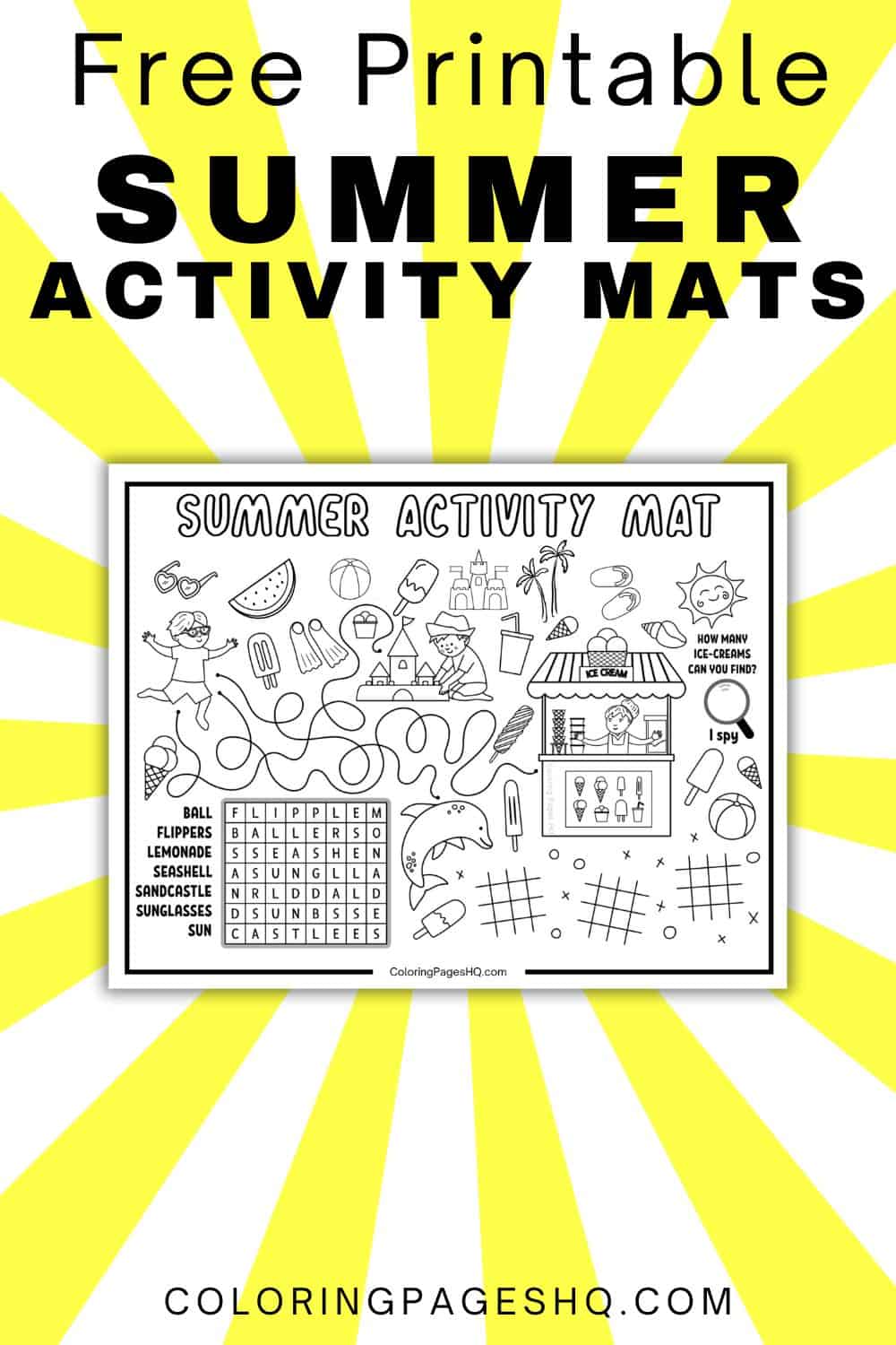 Cute Summer Activity Mats (Free PDF Printables) - Coloring Pages HQ