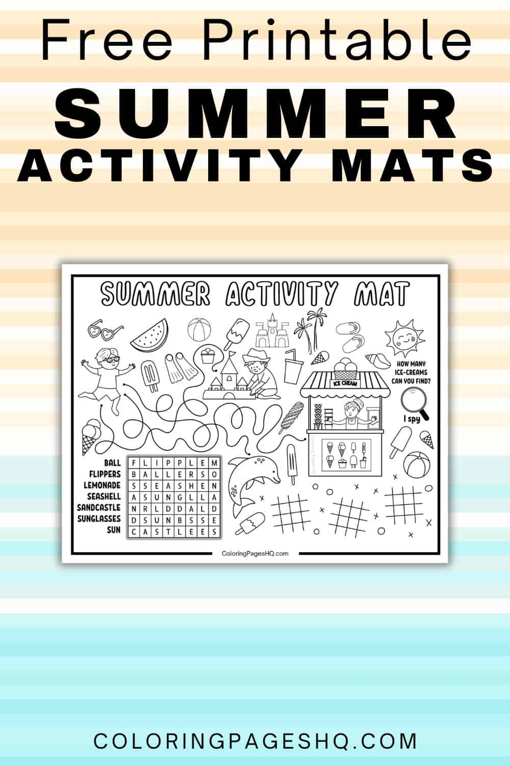 Cute Summer Activity Mats (Free PDF Printables) - Coloring Pages HQ