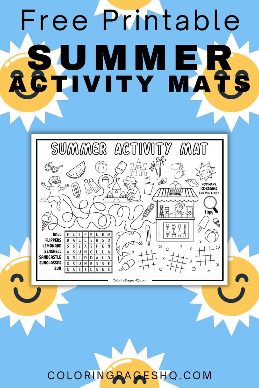 Cute Summer Activity Mats (Free PDF Printables) - Coloring Pages HQ