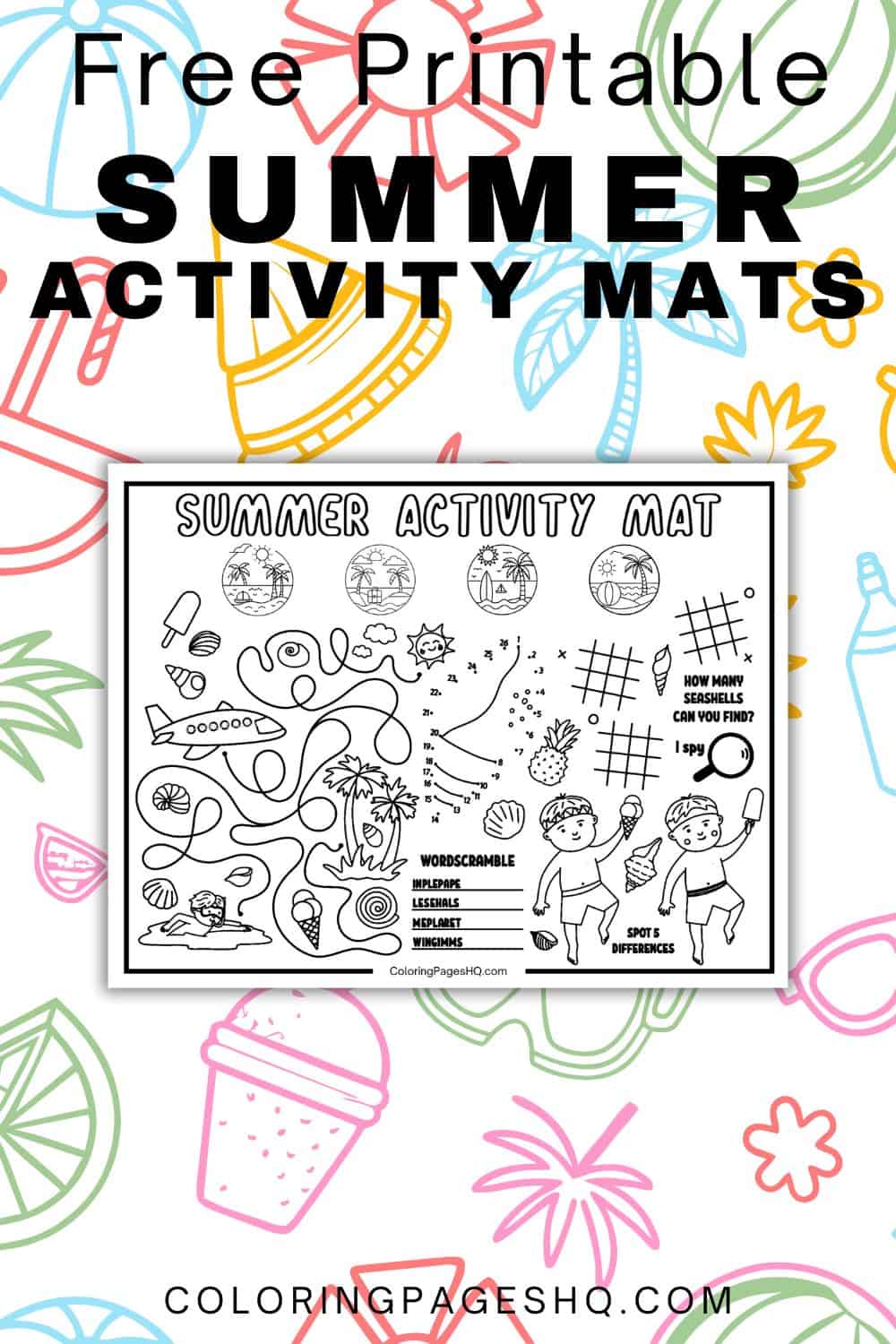 Cute Summer Activity Mats (Free PDF Printables) - Coloring Pages HQ
