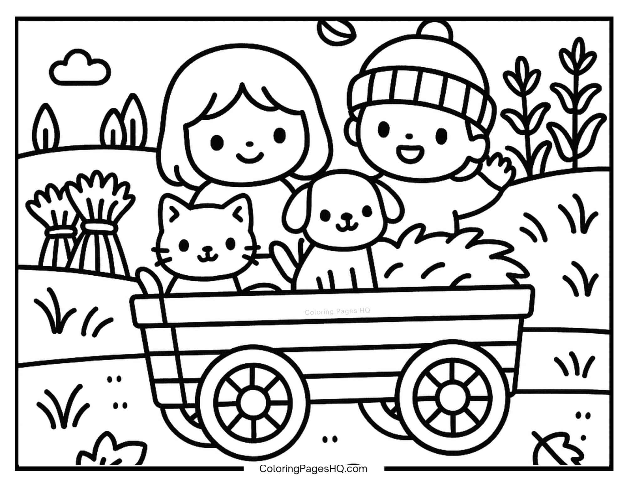 Easy to Color Autumn Hayride Coloring Pages (Free PDF Printables ...