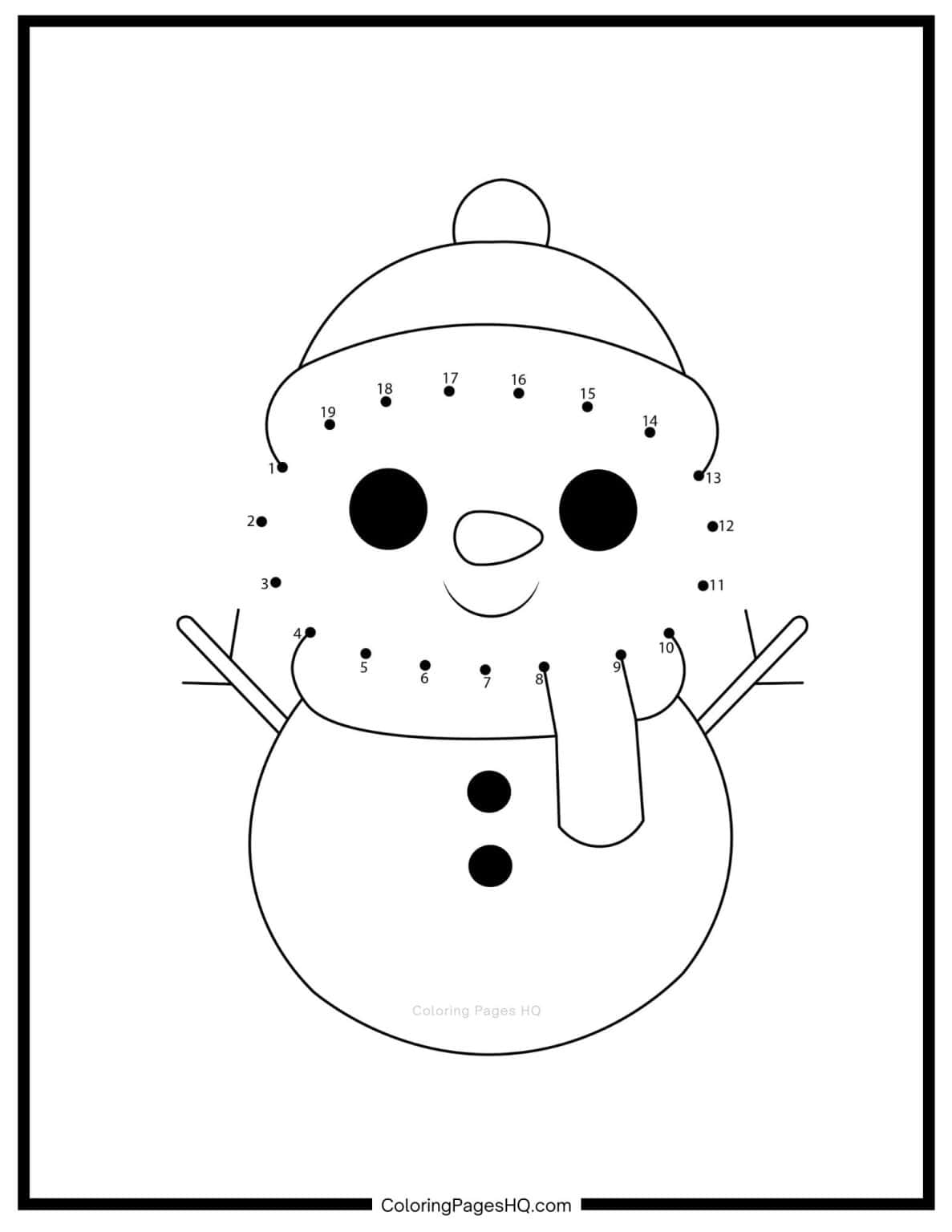 Snowman Connect the Dots Coloring Pages (Free PDF Printables ...