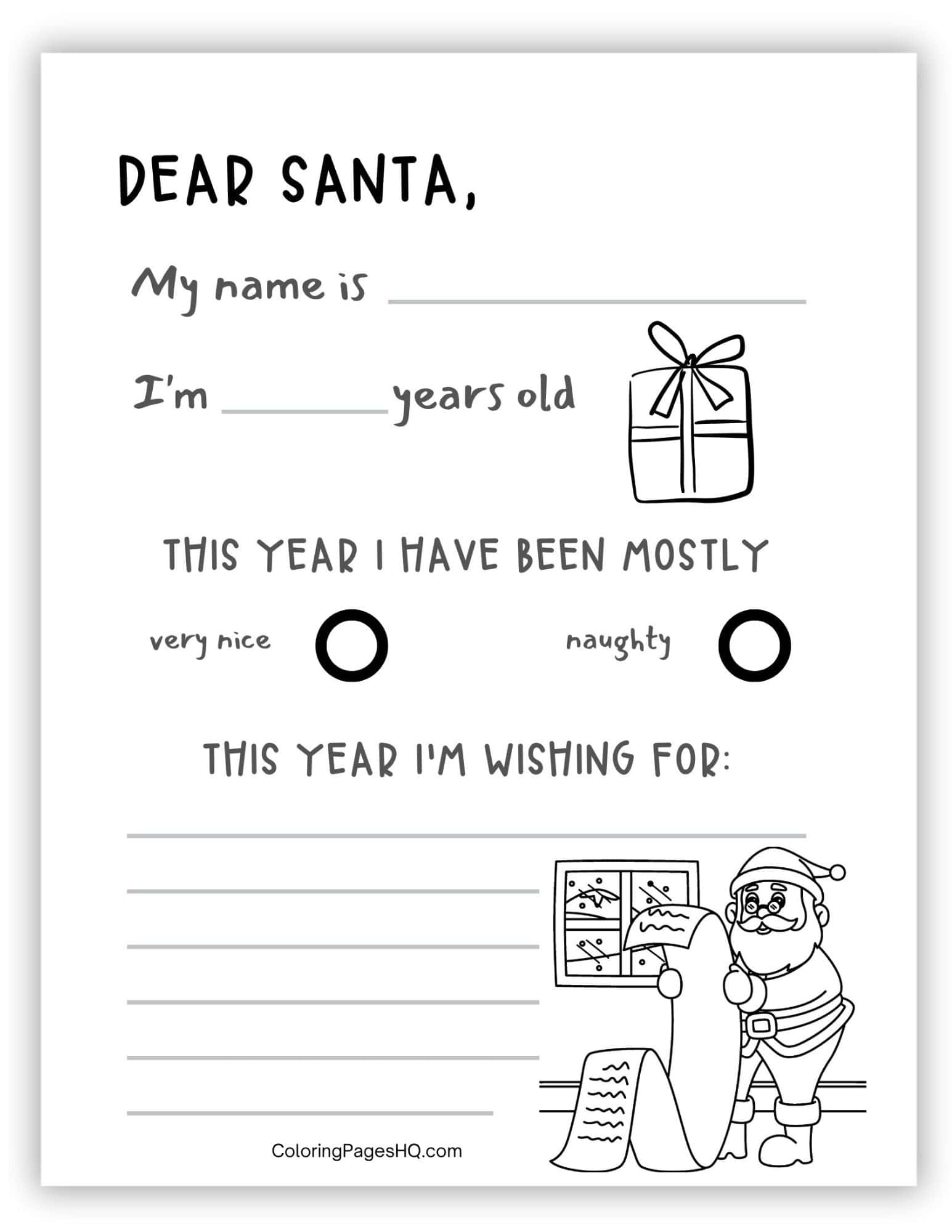 Dear Santa Letter Coloring Pages (Free PDF Printables) - Coloring Pages HQ