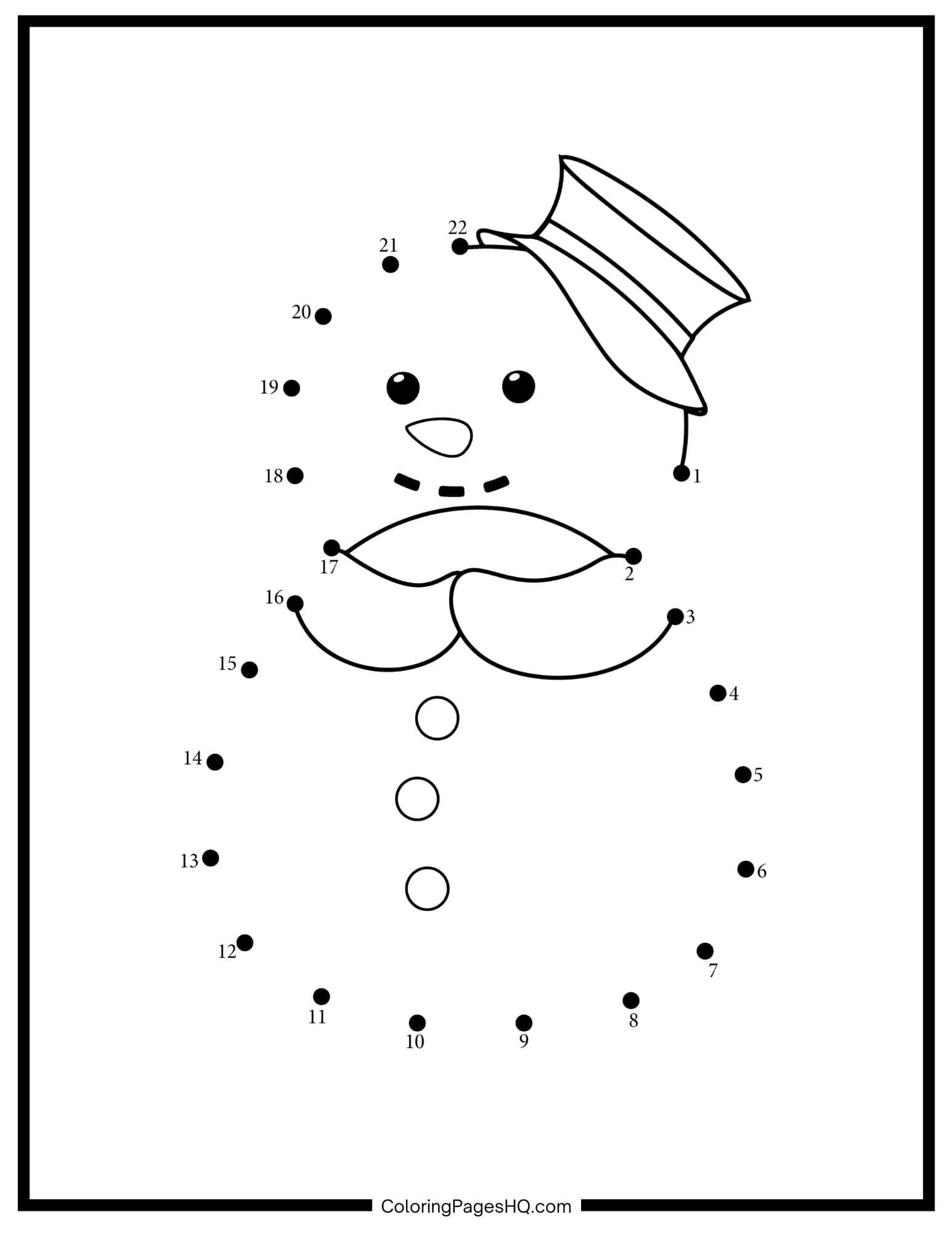 Snowman Connect the Dots Coloring Pages (Free PDF Printables ...