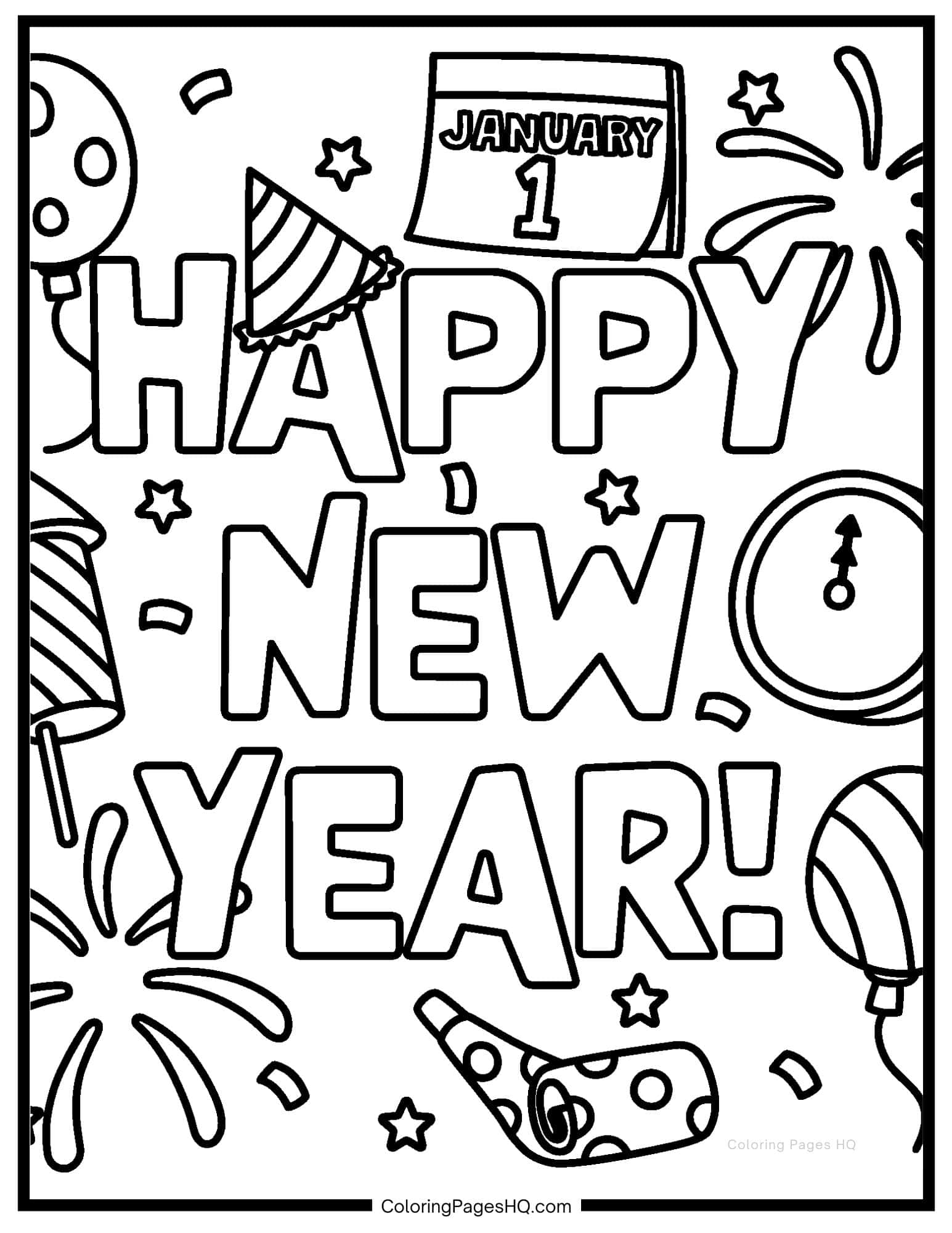 Happy New Year Coloring Pages (Free PDF Printables) - Coloring Pages HQ