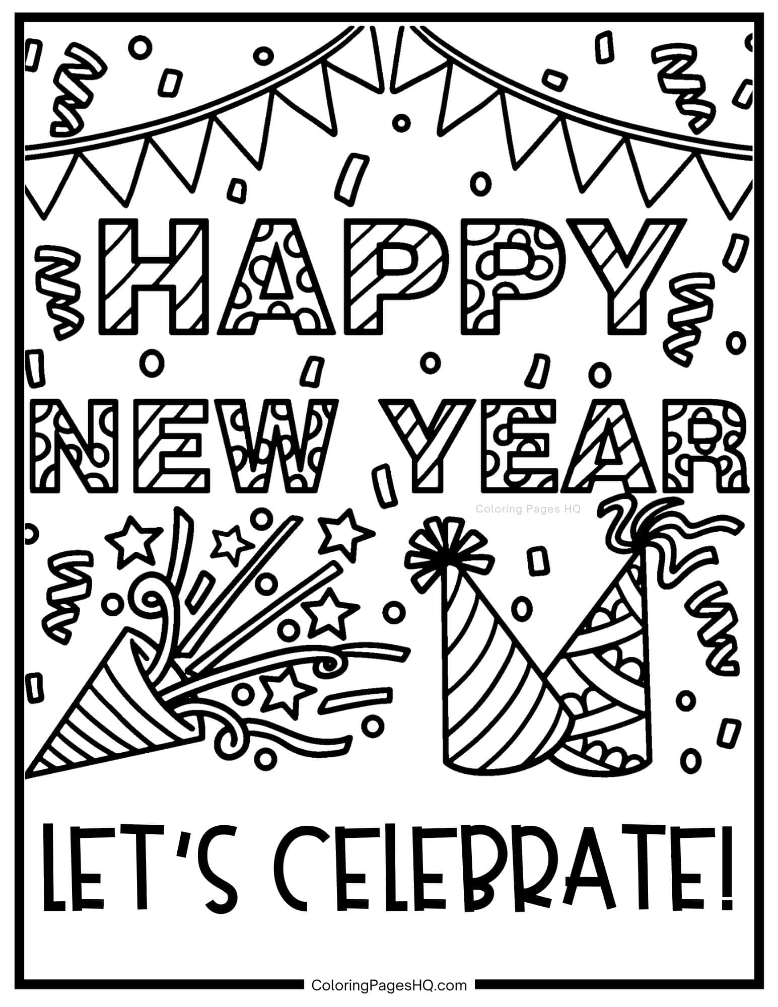 Happy New Year Coloring Pages (Free PDF Printables) - Coloring Pages HQ