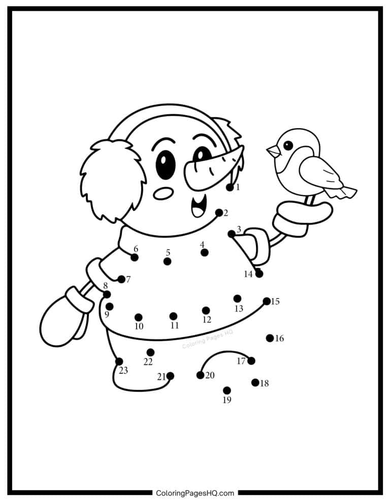 Snowman Connect the Dots Coloring Pages (Free PDF Printables ...
