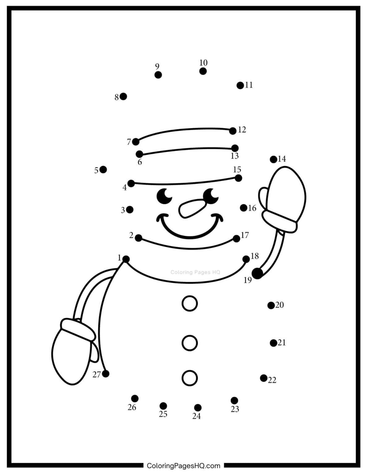 Snowman Connect the Dots Coloring Pages (Free PDF Printables ...